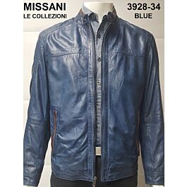 Missani Le Collezioni Men's Blue Lambskin Leather Bomber Jacket 3928-34