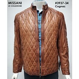 Missani Le Collezioni Men's Cognac Lambskin Leather Quilted Jacket 3937-34